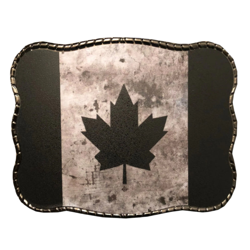 Rustic Black Canadian Flag - Wallet Buckle